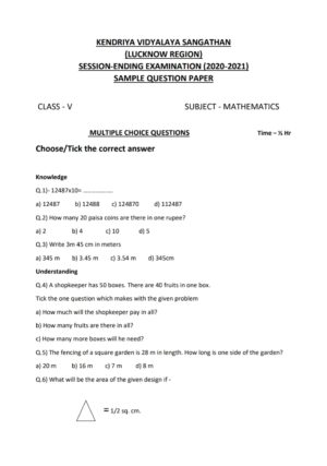 Free NCERT Class 5 Maths Question Paper PDF Download – Practice ...